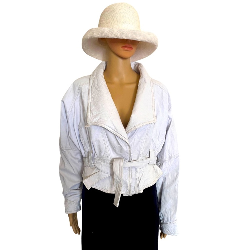 Rare Peruzzi 100% Leather 70’s White Jacket Size 46 (… - Gem